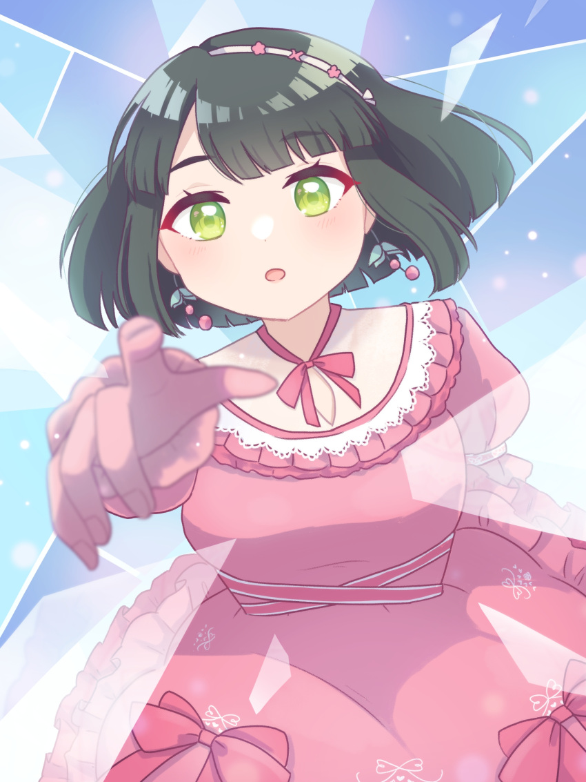 Safebooru - 1girl :o absurdres black hair blue background blunt bangs blunt ends blush bob cut ...