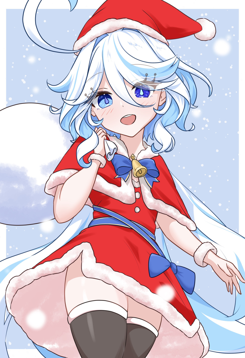 Safebooru - 1girl absurdres ahoge alternate costume bell black thighhighs blue bow blue bowtie ...