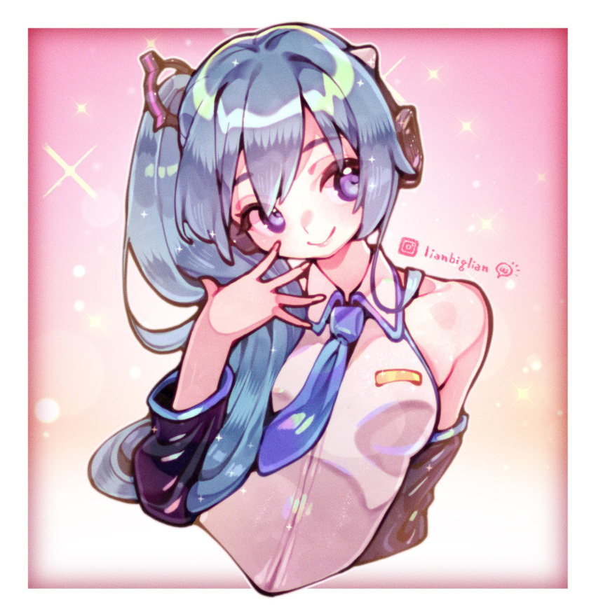 Safebooru - 1girl artist name bare shoulders blue eyes blue hair breasts fingernails hatsune ...