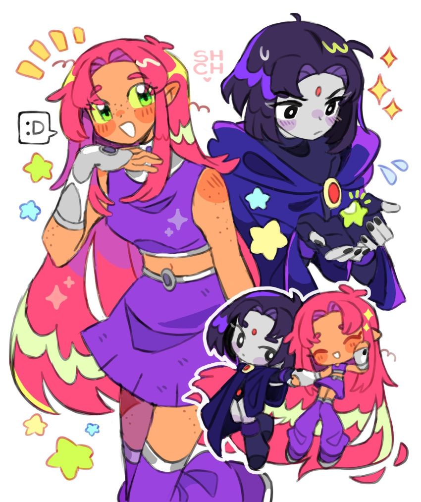 Safebooru - 2girls bindi blush cape chibi chibi inset colored skin ...