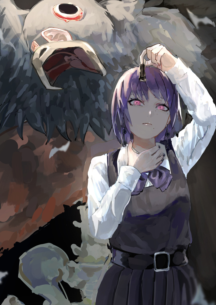 Safebooru - 1girl absurdres black dress bow chainsaw man collared shirt commentary request dress ...