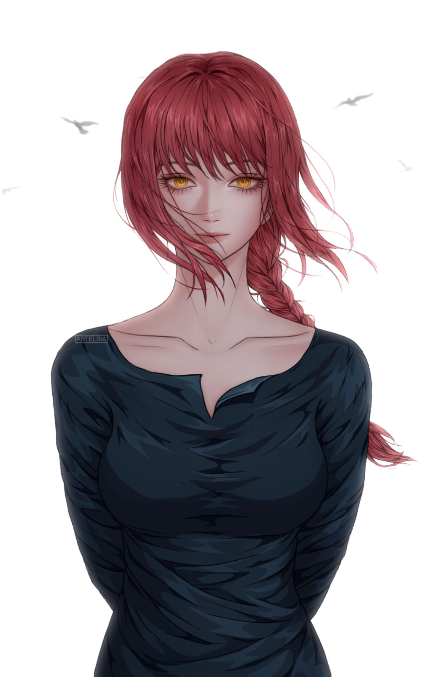 Safebooru - 1girl artelsia black dress braid braided ponytail chainsaw man collarbone dress ...