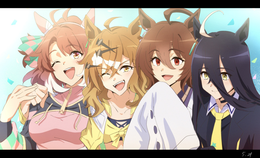 Safebooru - 4girls :d ;d agnes tachyon (umamusume) ahoge animal ears black choker black coat ...