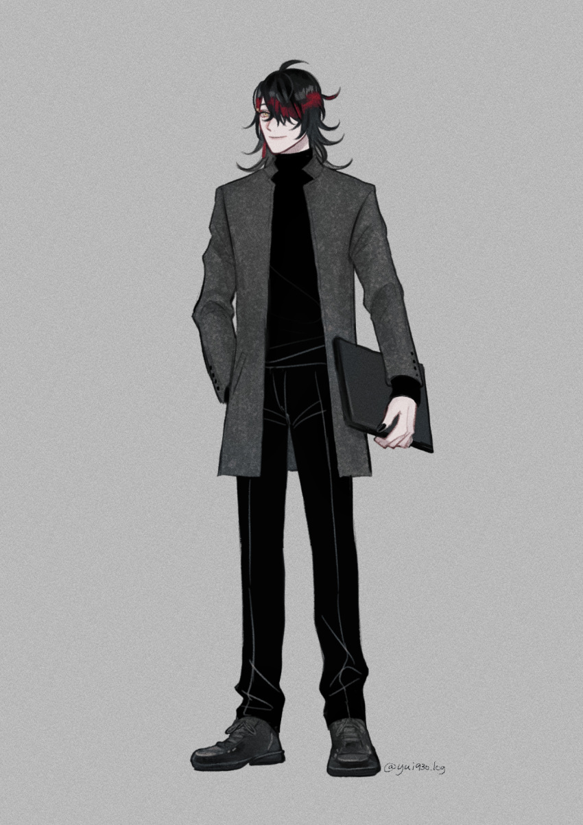 Safebooru - 1boy black footwear black hair black nails black pantyhose black shirt coat ...