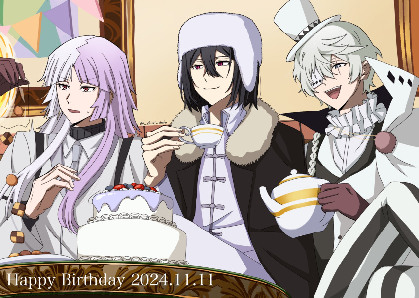 Safebooru - 3boys black hair braid bungou stray dogs cake cape chirol ...