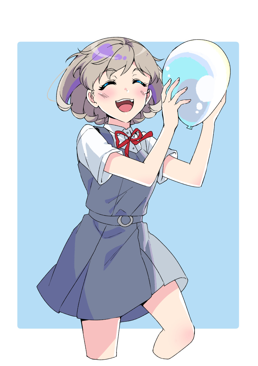 Safebooru - 1girl :d absurdres balloon blue background blush bob cut ...