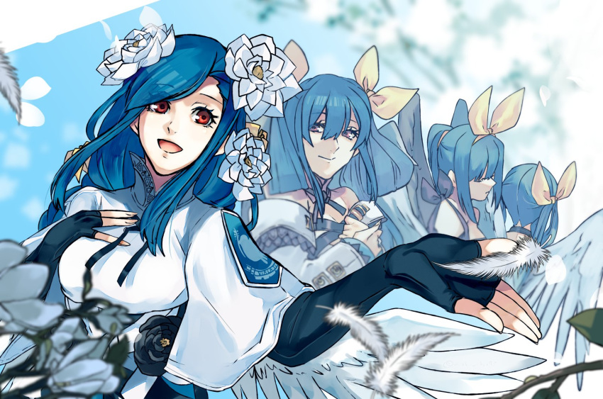 Safebooru - 1girl age progression angel wings bare shoulders blue hair ...