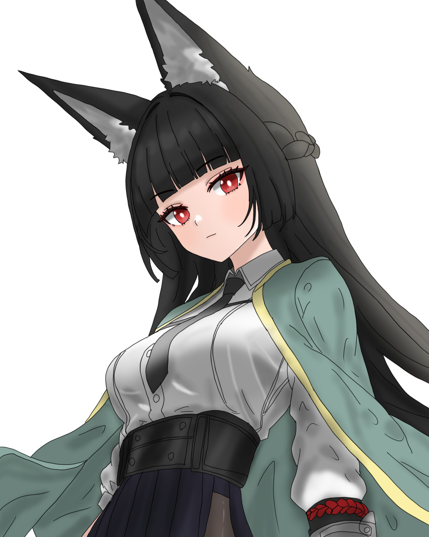 Safebooru - 1girl absurdres animal ears black hair blunt bangs closed mouth dress shirt fox ears ...