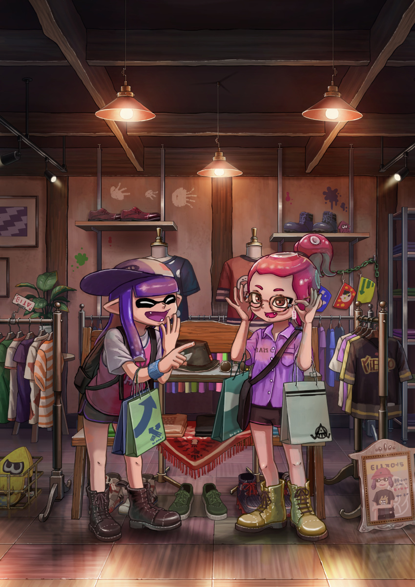 Safebooru - 2girls absurdres bag ceiling light clothes rack fumeshi ...