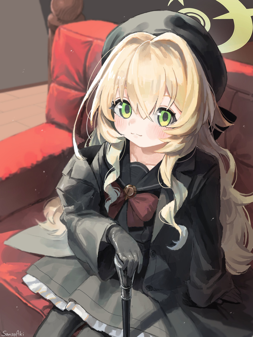 Safebooru - 1girl absurdres artist name black coat black gloves black hat black serafuku black ...