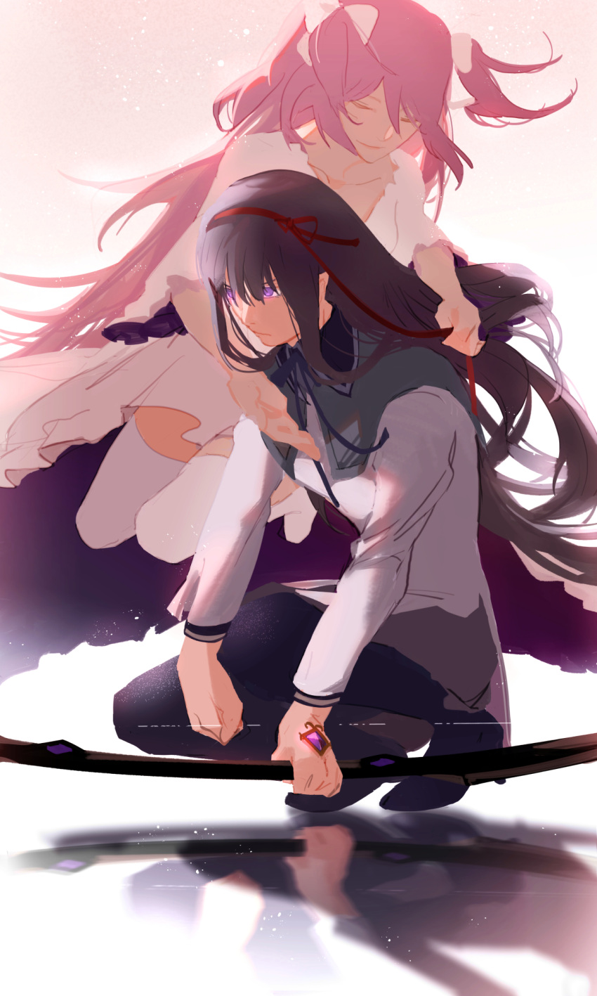 Safebooru - 2girls akemi homura akemi homura (magical girl) argyle clothes black hair bow ...