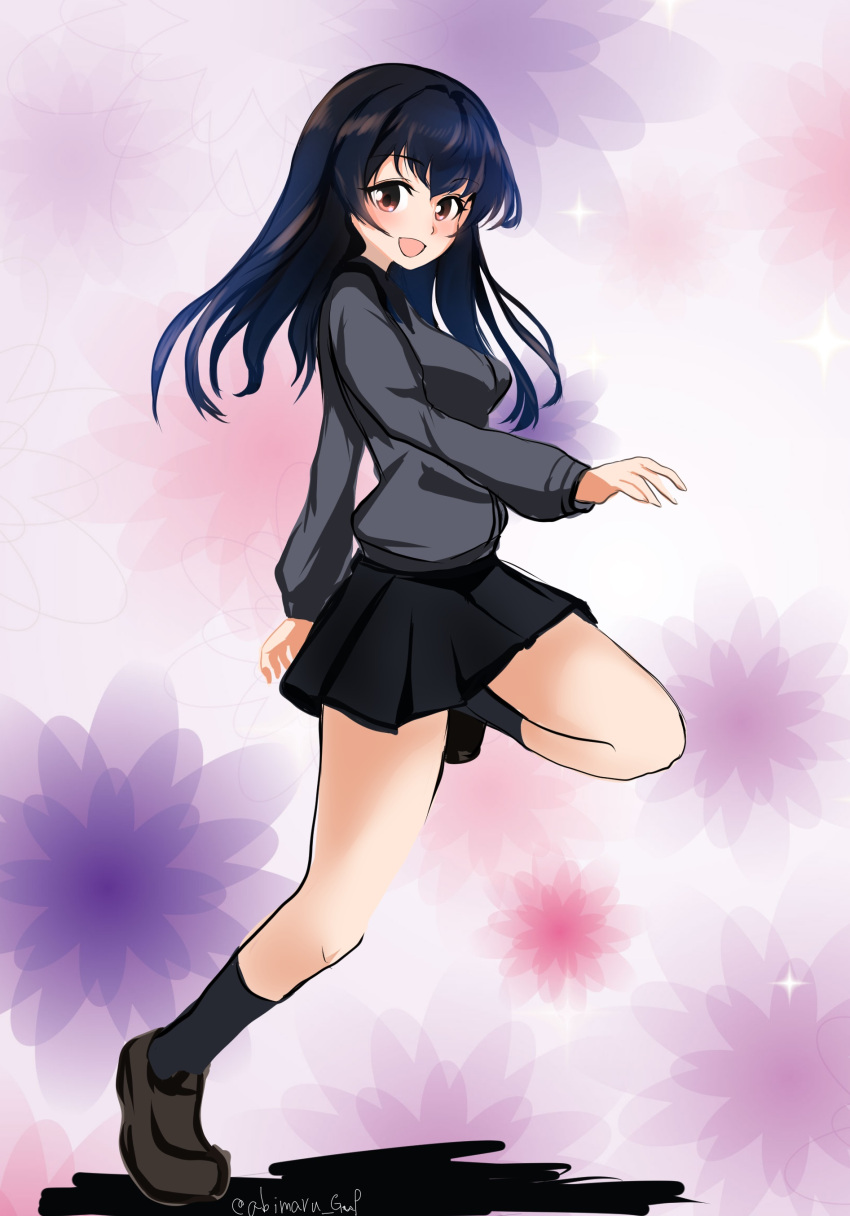 Safebooru - 1girl abimaru gup absurdres akaboshi koume's gunner black hair black skirt black ...