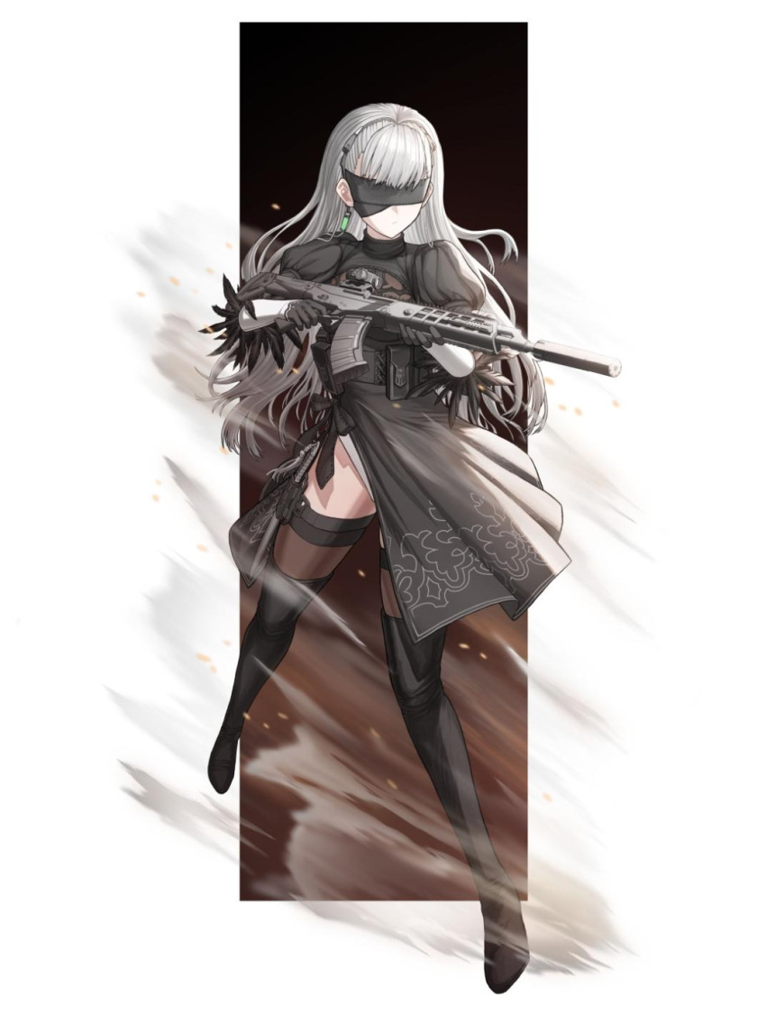 Safebooru - 1girl assault rifle girls frontline long hair nier automata visor yorha no. 2 type b ...