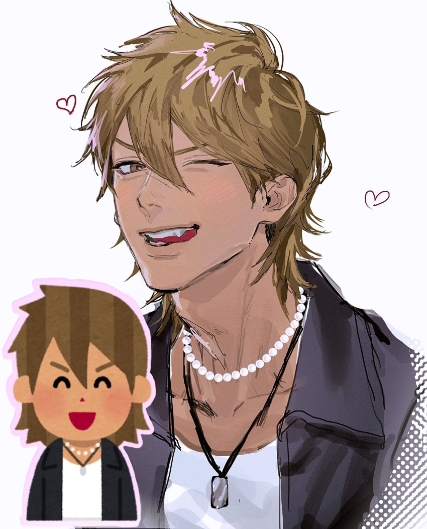 Safebooru - 1boy black jacket blonde hair brown eyes closed eyes collar ...