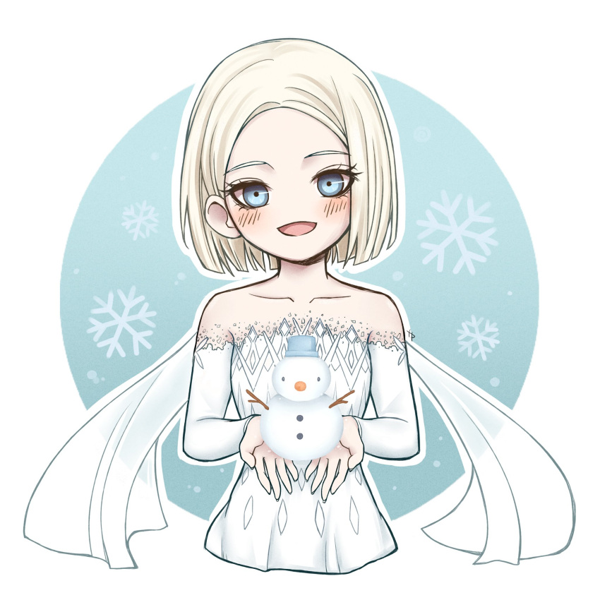Safebooru - 1girl bare shoulders blonde hair blue eyes blush bob cut ...