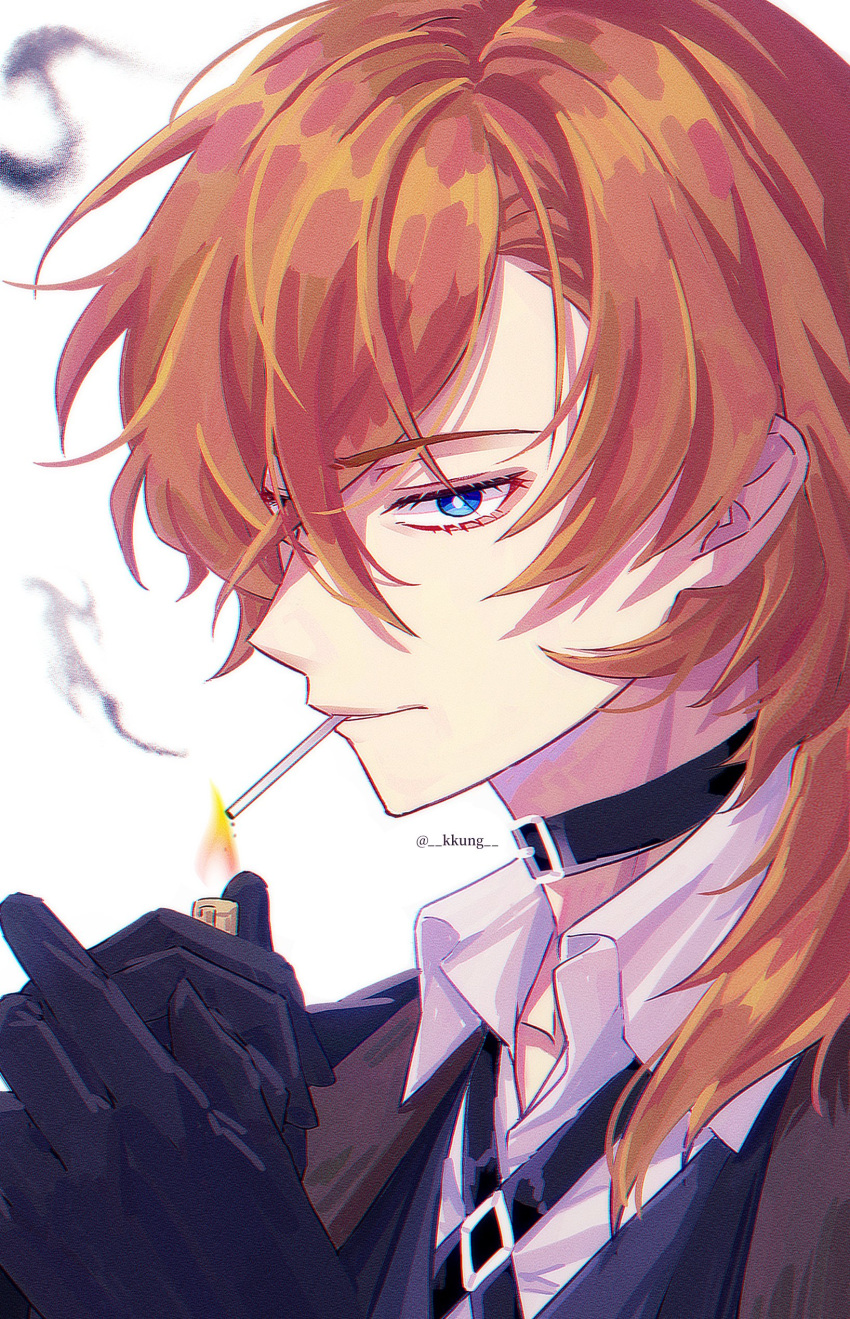 Safebooru - 1boy absurdres bishounen black choker black gloves black jacket blue eyes bungou ...