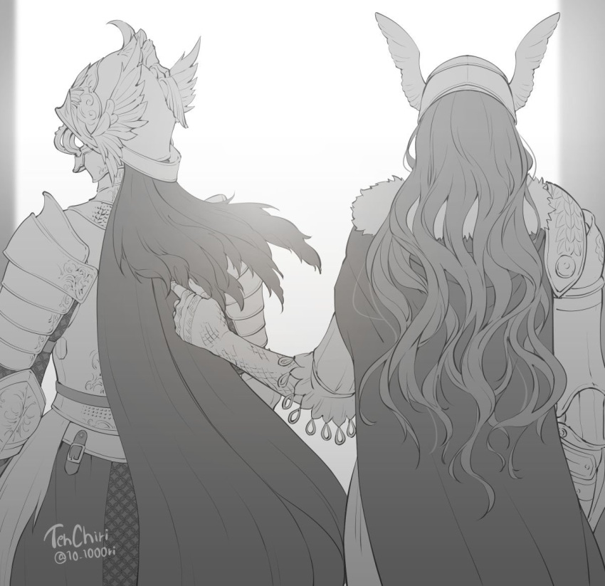 Safebooru - 10 1000ri 2girls armor artist name cape cape grab cleanrot ...