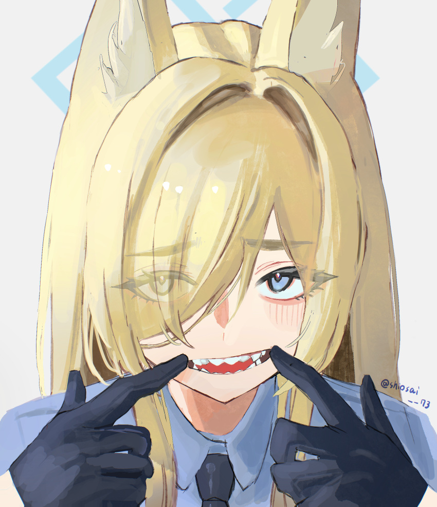 Safebooru - 1girl animal ear fluff animal ears black gloves black necktie blonde hair blue ...