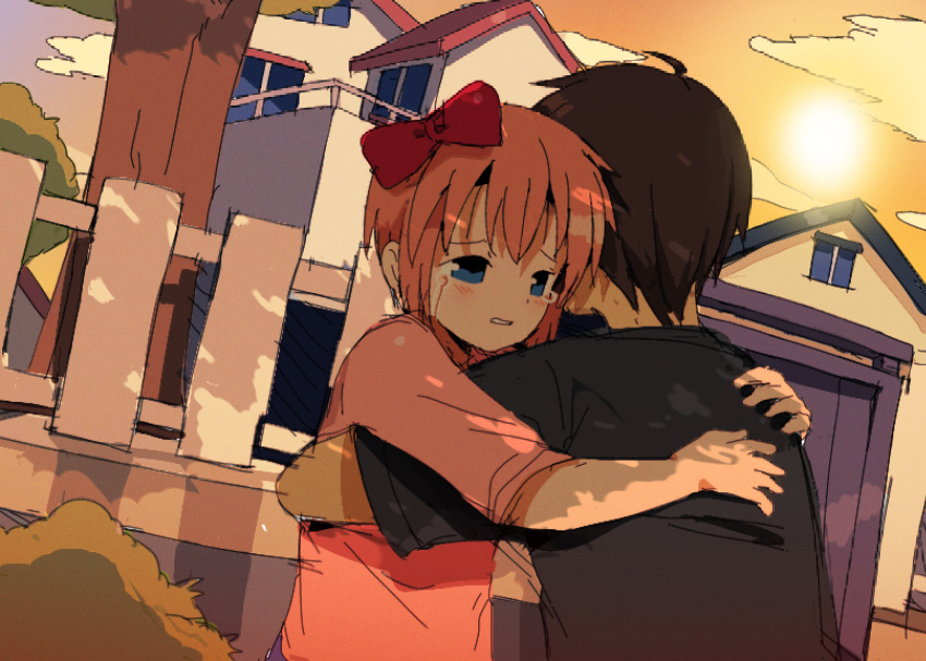 Safebooru - 1boy 1girl bendedede black hair blue eyes bow commentary ...