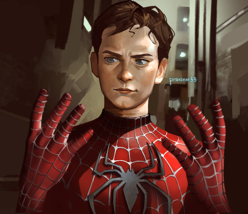 Safebooru 1boy Arms Up Blue Eyes Bodysuit Brown Hair City Closed 9612