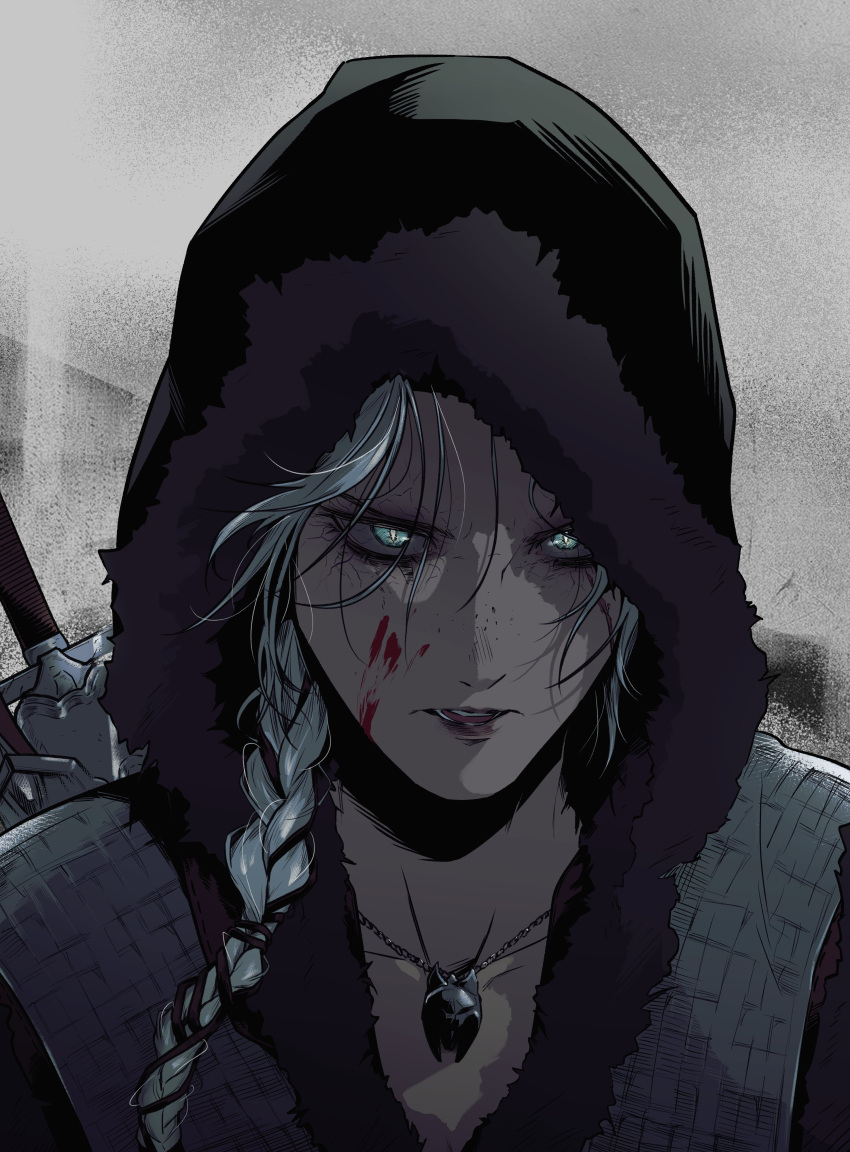 Safebooru - 1girl absurdres black hood blood blood on face braid ...