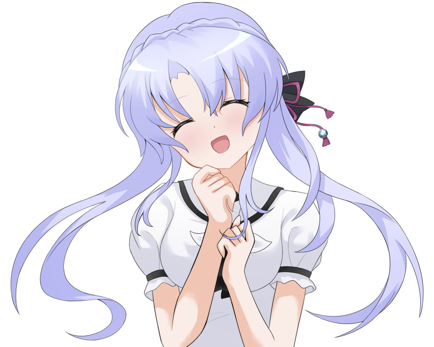 Safebooru - 1girl :d ^ ^ black bow blue hair blush bow braid clenched hands closed eyes crown ...