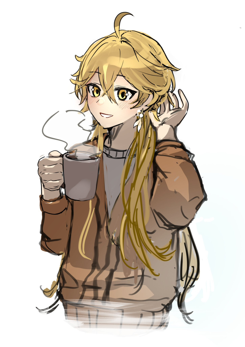 Safebooru - 1boy aether (genshin impact) ahoge blonde hair coffee mug ...