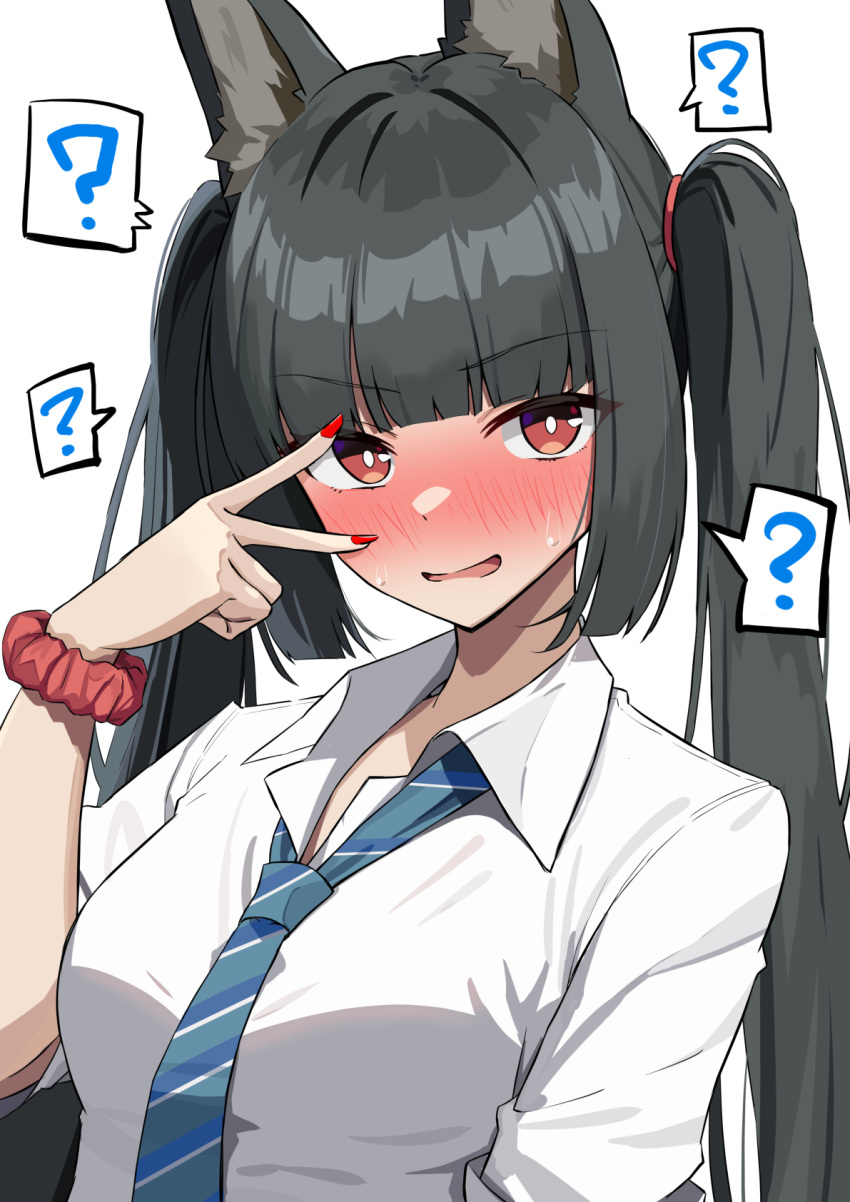Safebooru - 1girl ? alternate hairstyle amenocchi animal ear fluff animal ears blunt bangs blush ...