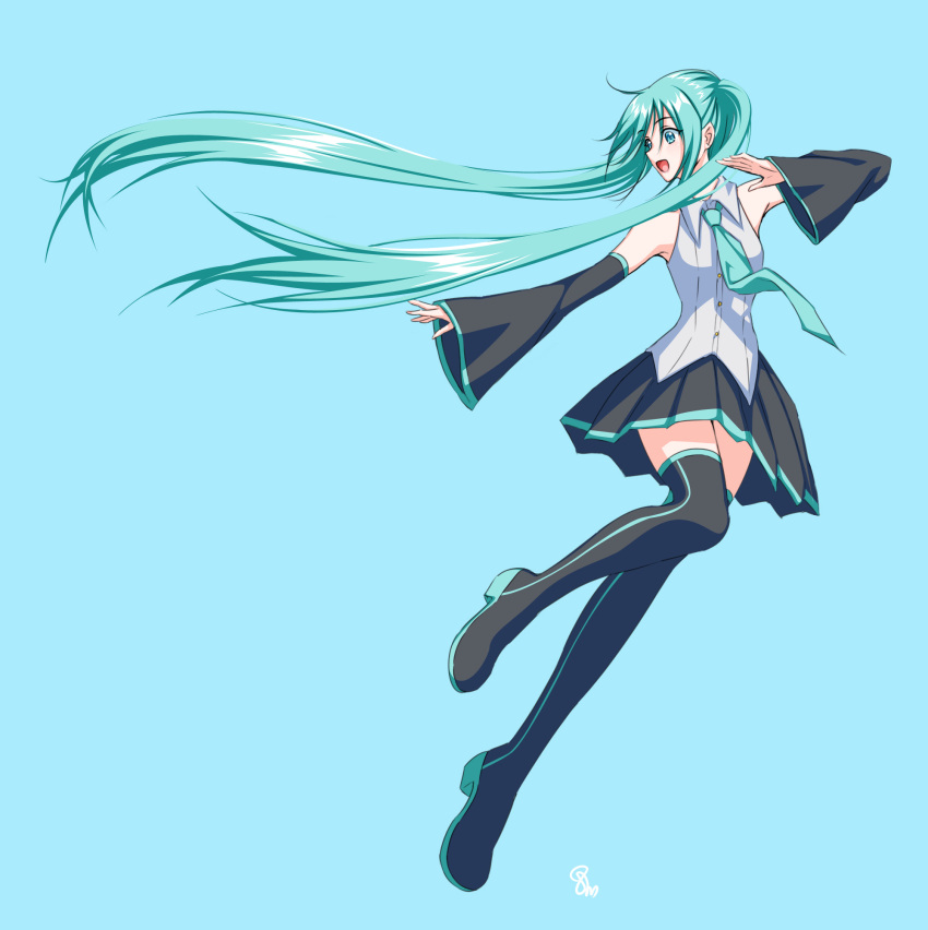 Safebooru - 1girl a11690693 aqua eyes aqua hair aqua necktie bare shoulders black footwear black ...