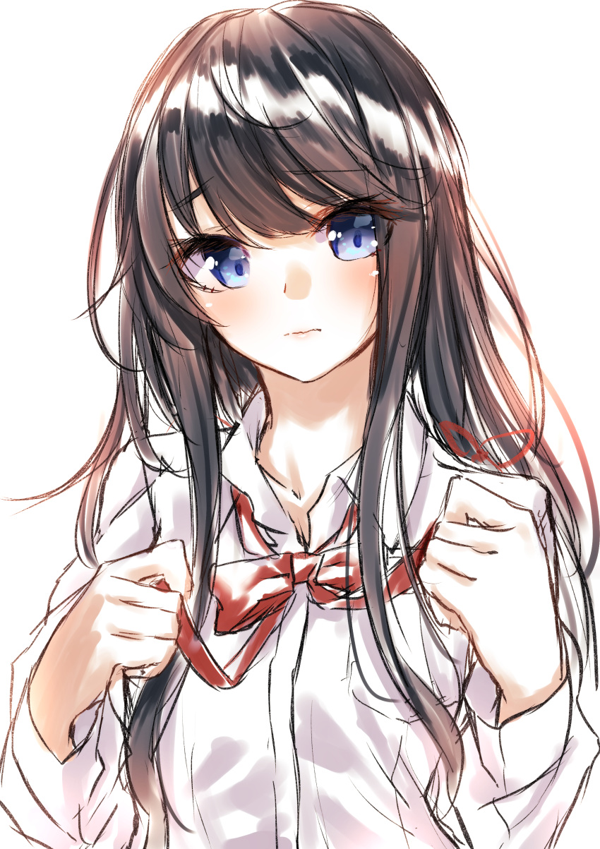 Safebooru - 1girl absurdres black hair blue eyes bow bowtie breast pocket closed mouth collared ...