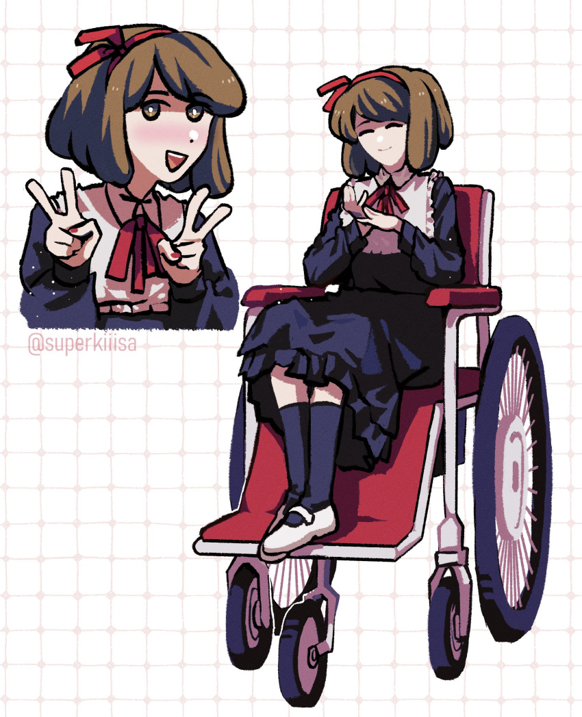 Safebooru - 1girl :d absurdres black dress black socks closed eyes closed mouth danganronpa ...