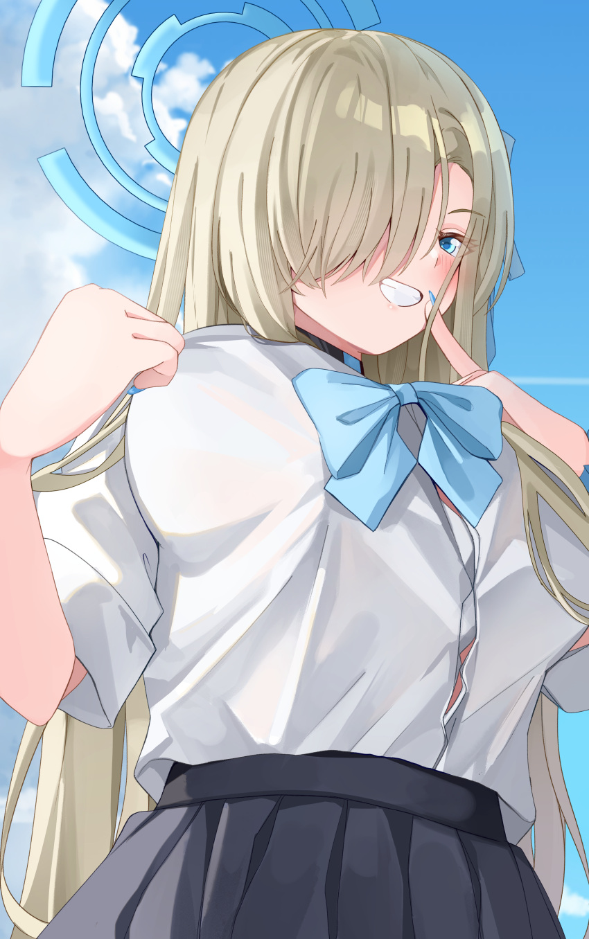 Safebooru - 1girl :d absurdres asuna (blue archive) black skirt blonde hair blue archive blue ...