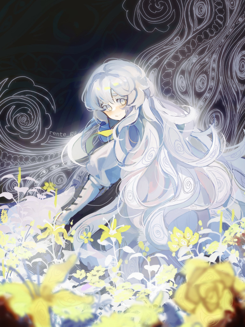 Safebooru - 1girl artist name black background black skirt blurry ...