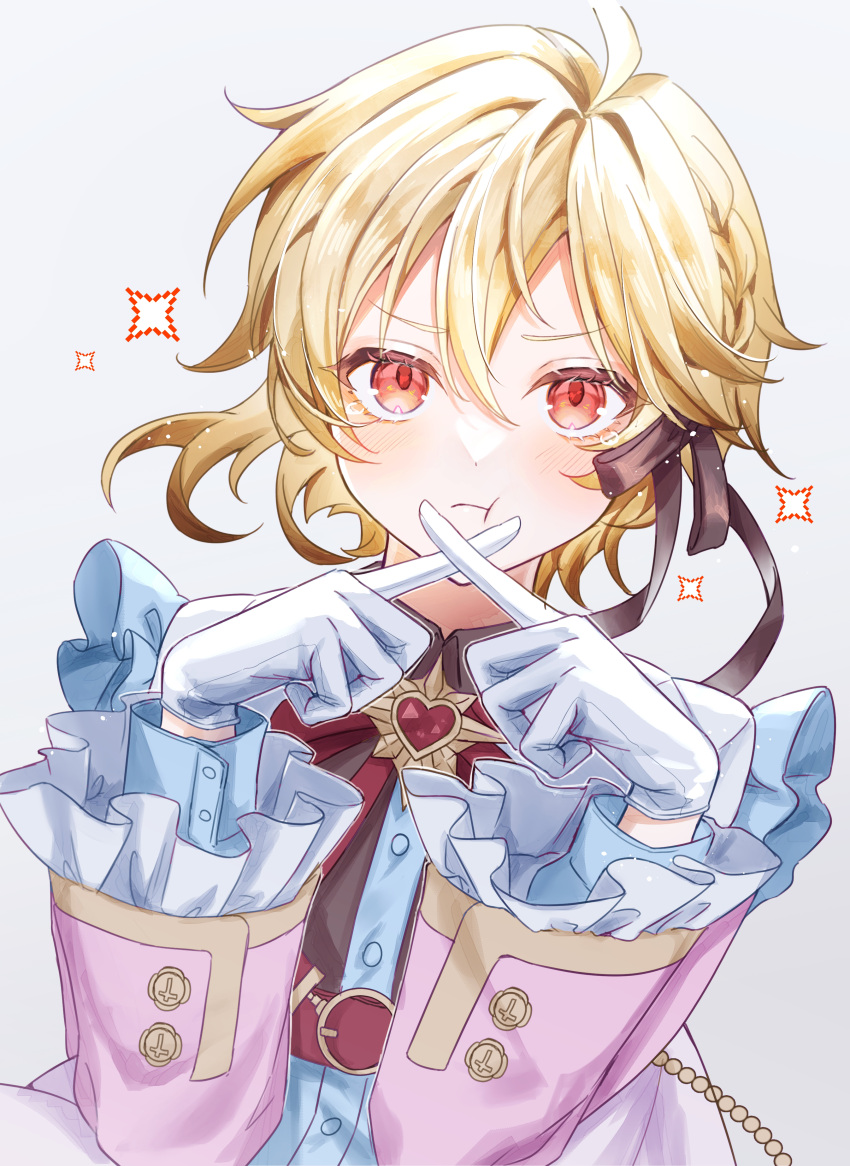 Safebooru - 1boy absurdres androgynous black ribbon blonde hair blush braid cardigan cross x ...