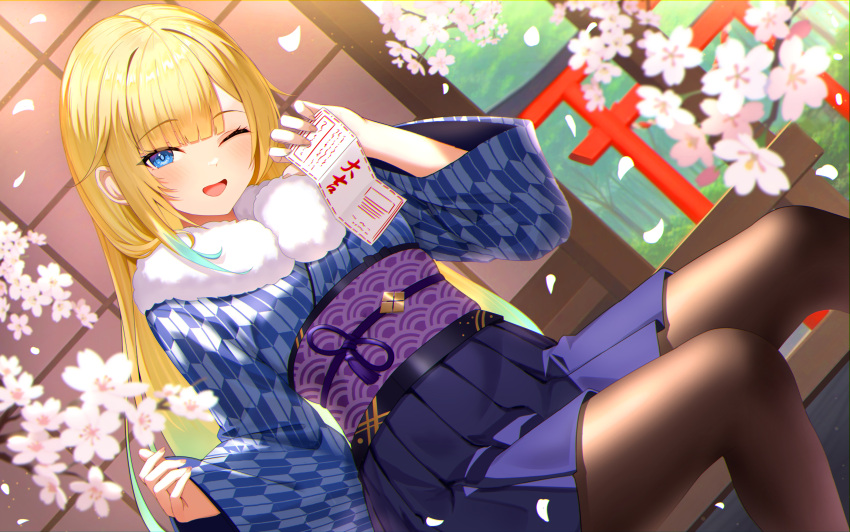 Safebooru - 1girl absurdres aizawa ema aqua hair blonde hair blue eyes brown pantyhose falling ...