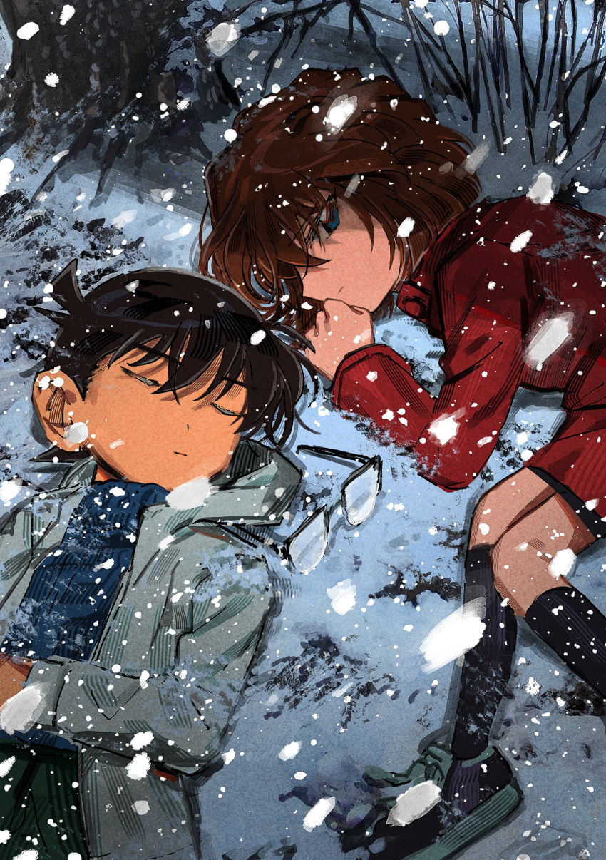 Safebooru - 1boy 1girl absurdres black-framed eyewear black footwear black hair black socks blue ...