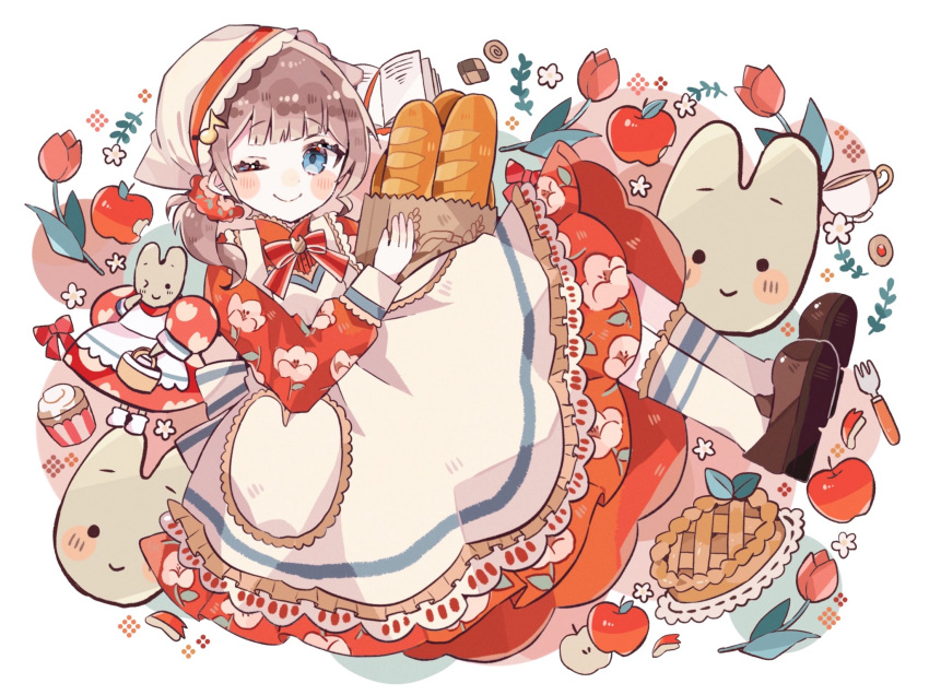 Safebooru 1girl Apron Blue Eyes Blush Brown Footwear Brown Hair 7494