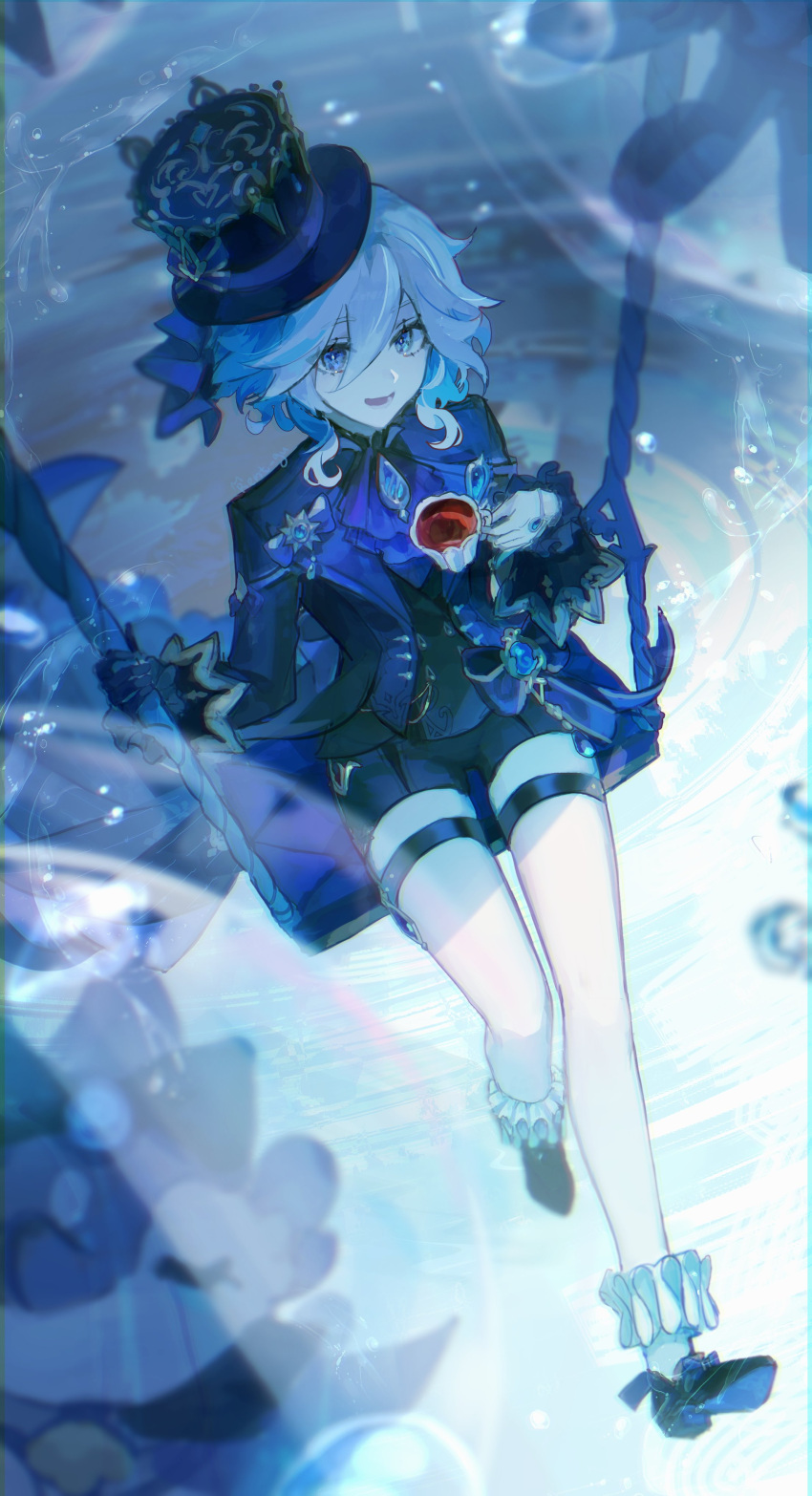 Safebooru - 1girl absurdres ascot asymmetrical gloves black footwear black gloves black hat ...