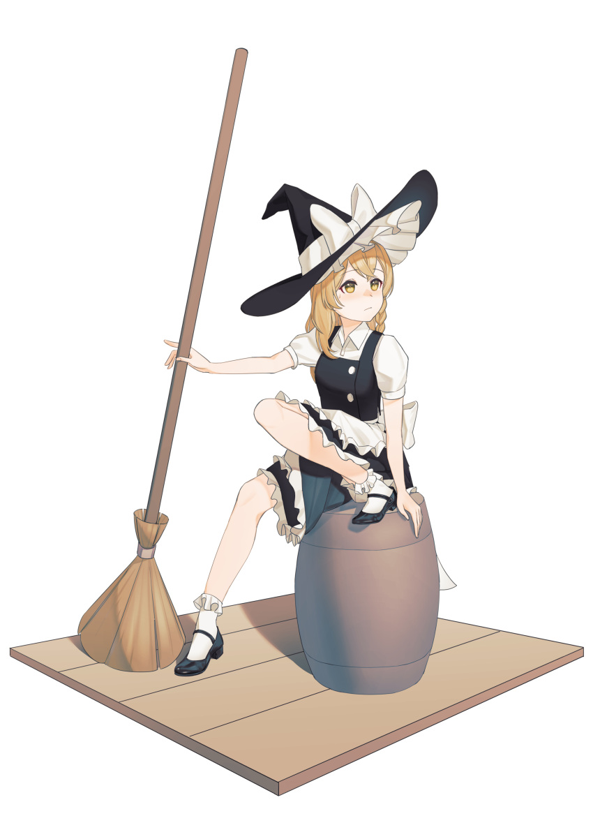Safebooru - 1girl absurdres an yb apron barrel black footwear blonde hair bobby socks bow braid ...