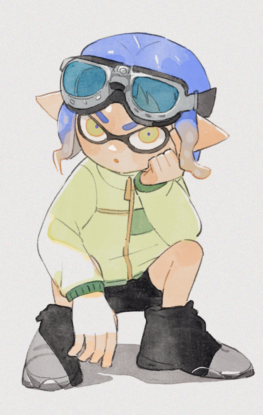 Safebooru - 1boy absurdres aviator goggles black shorts full body green ...