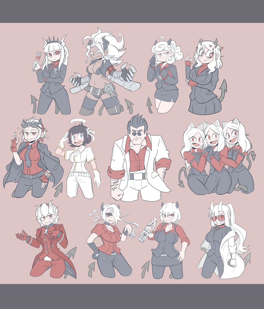 Safebooru - 1boy 6+girls absurdres adjusting eyewear angel animal ears arm hair azazel ...