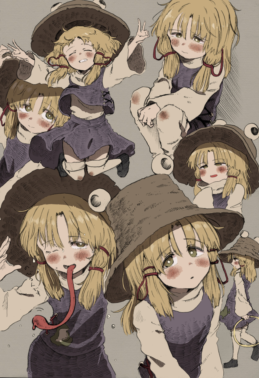 Safebooru - 1girl absurdres animal print blonde hair blush brown hat closed eyes closed mouth ...