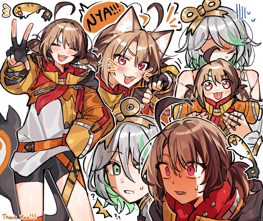 Safebooru - 2girls ahoge animal ears black shorts brown hair cat ears ...