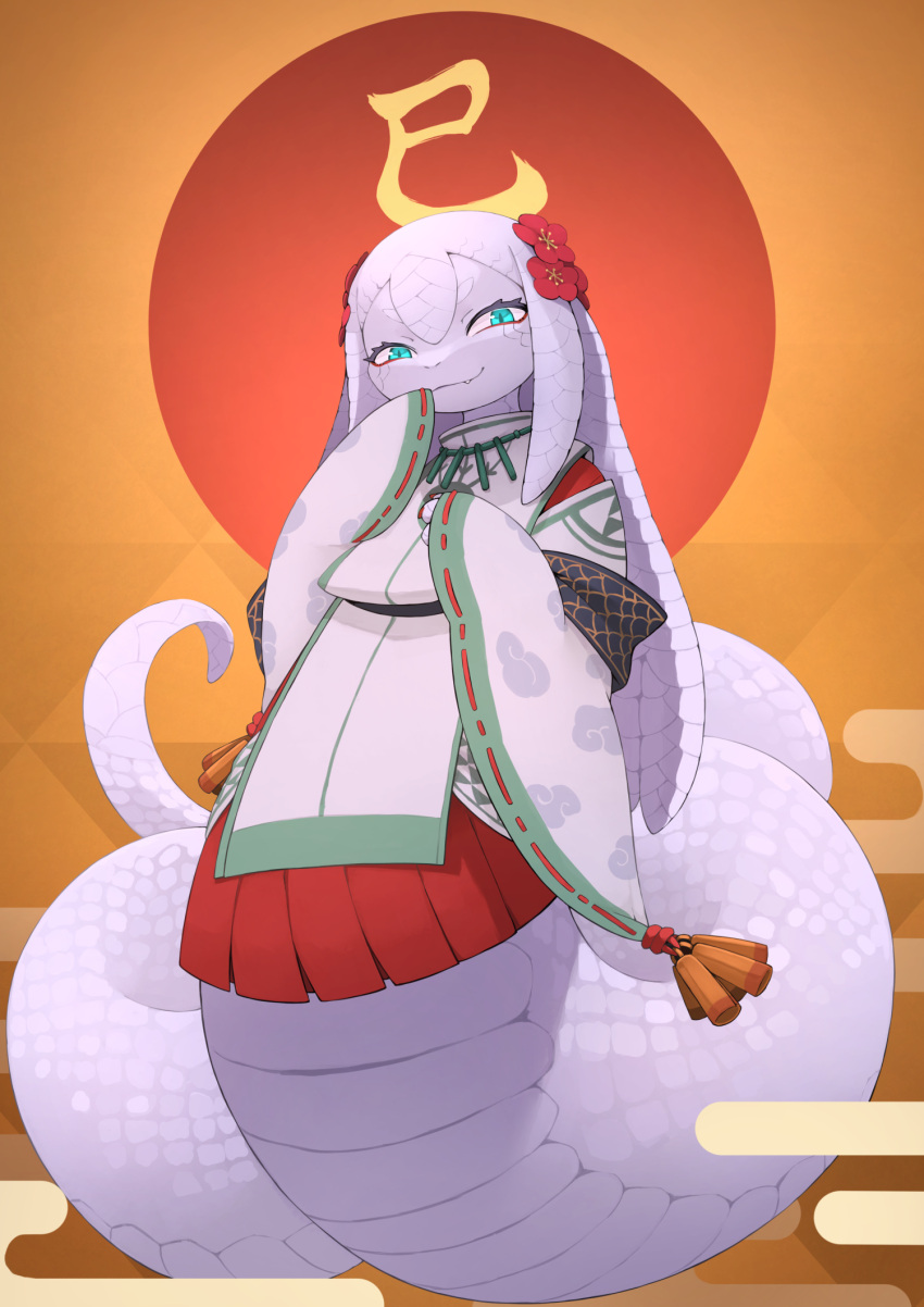 Safebooru - 1girl aqua eyes chinese zodiac colored skin egasumi fangs ...