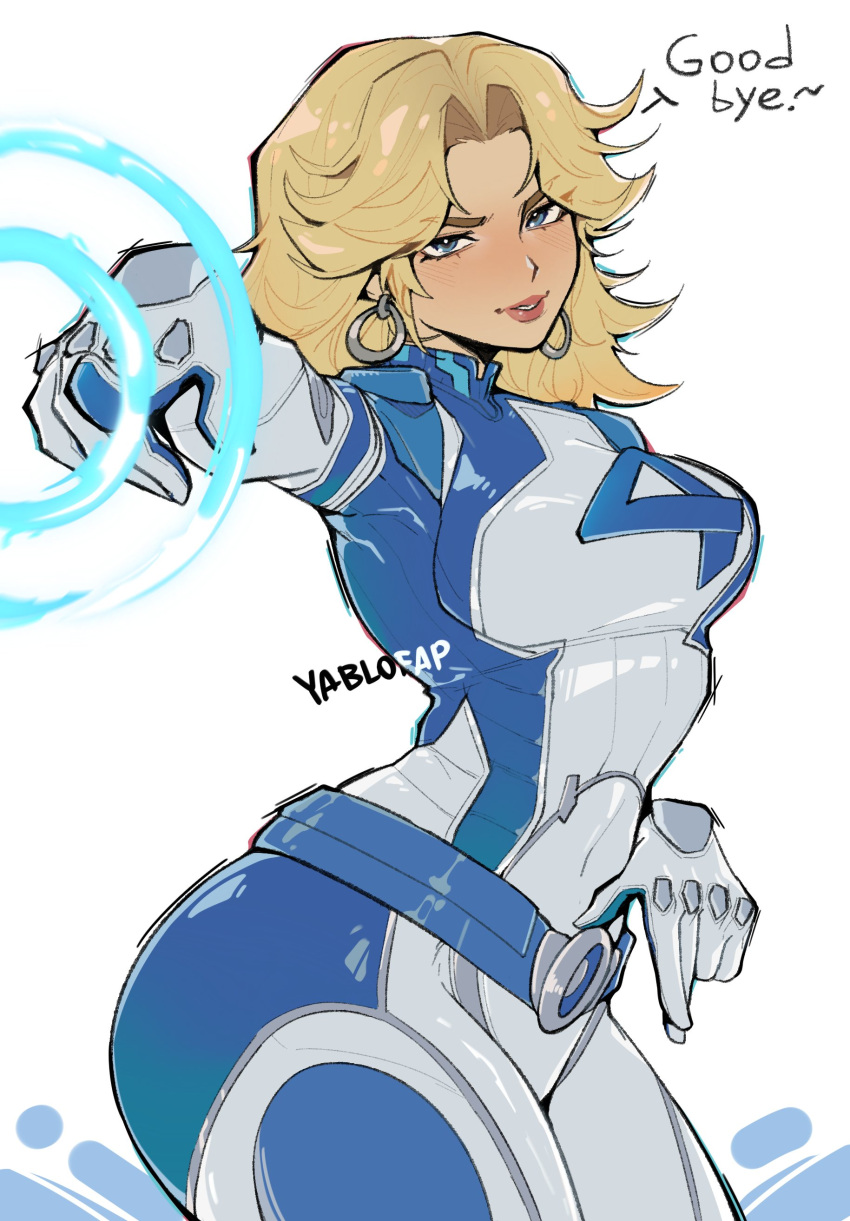 Safebooru - 1girl absurdres alohapz animification blonde hair blue eyes bodysuit breasts ...