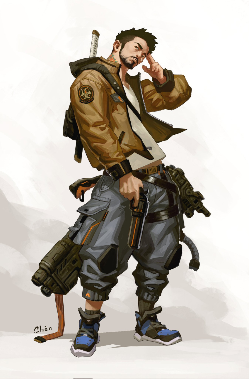 Safebooru - 1boy arm up artist name backpack bag belt belt buckle black bag black belt black ...