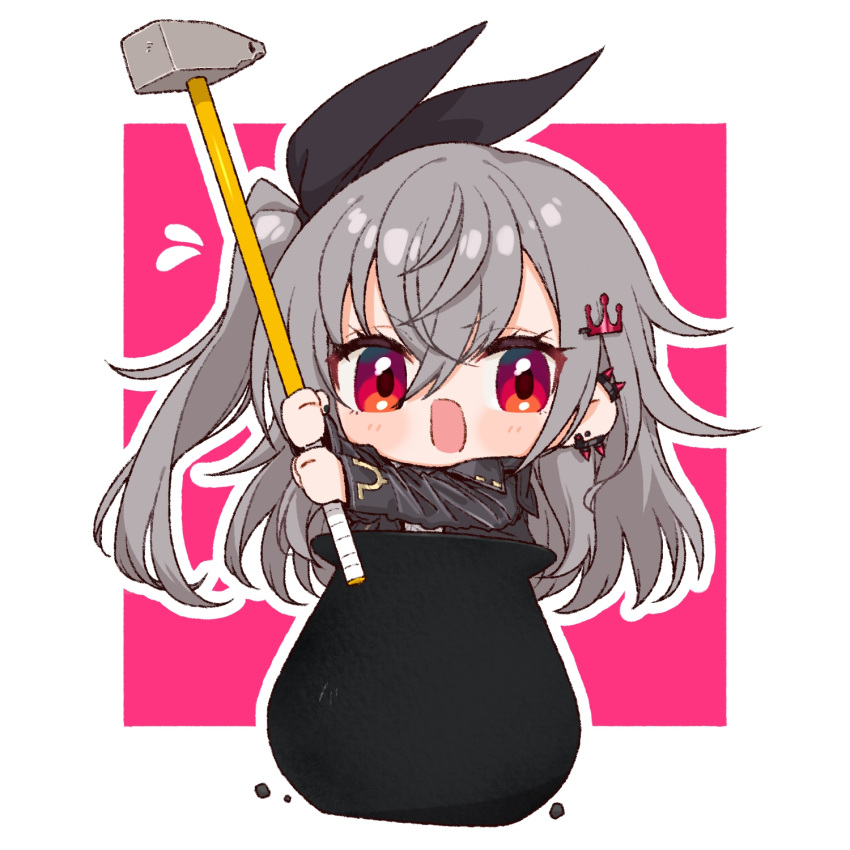 Safebooru - 1girl black jacket black nails chibi ear piercing getting ...