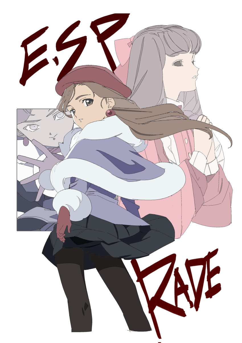 Safebooru - 2girls absurdres brown hair capelet closed mouth dress earrings edoya inuhachi esp ...