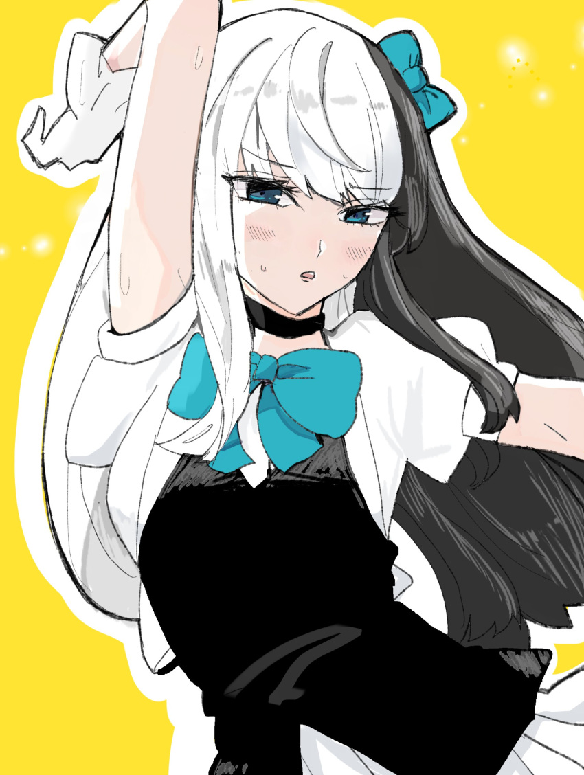 Safebooru - absurdres aqua bow black choker black hair blue bow blue eyes blush bow choker ...