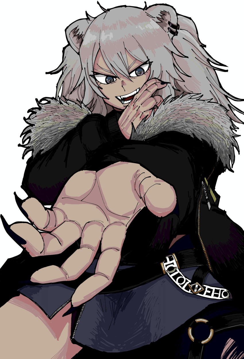 Safebooru - 1girl absurdres ahoge animal ear piercing animal ears black nails breasts ...